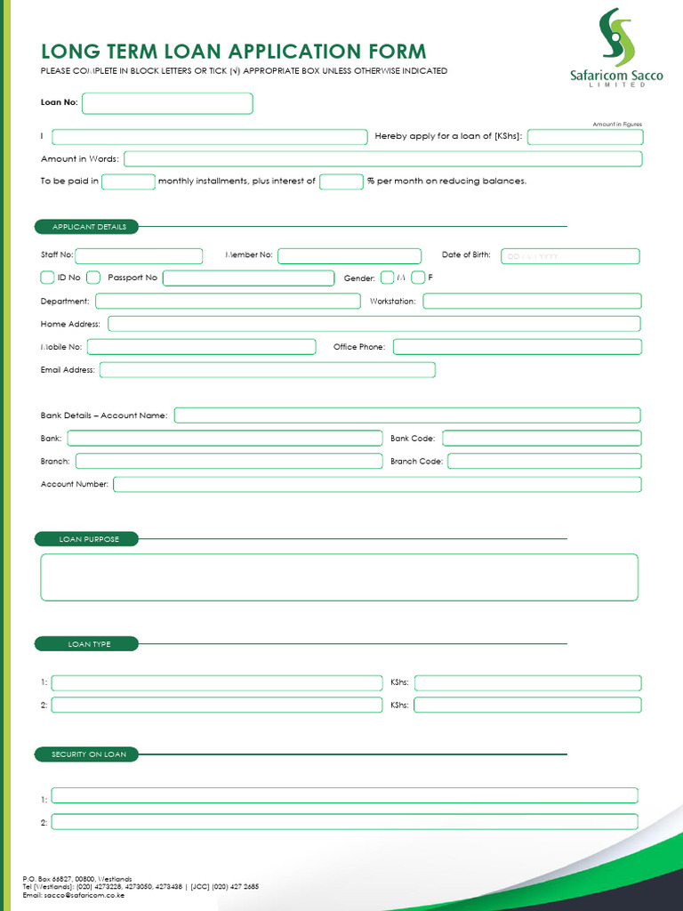 SACCO Long Term Loan Application Form | PDF | Loans | Financial Services