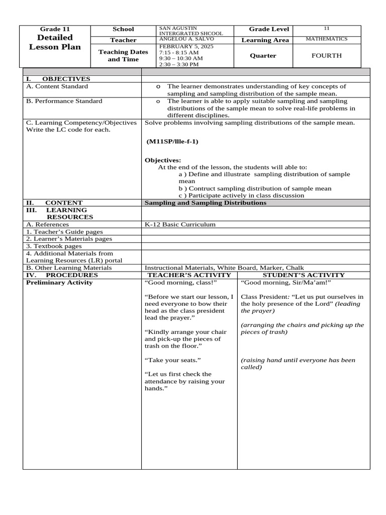 Stats-Lesson-Plan - SDSM March 5 | PDF | Probability Distribution ...
