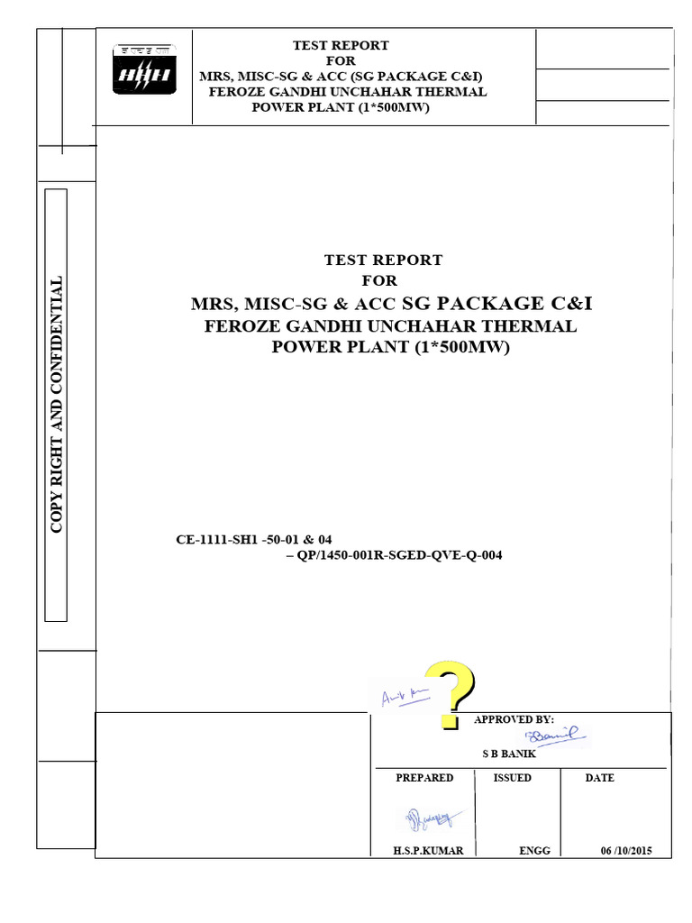 Test Report for Feroze Gandhi TPP C&I | PDF | Electricity | Electrical ...
