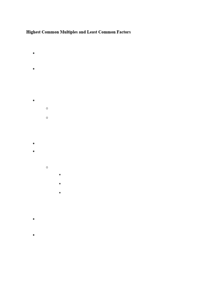 Highest Common Multiples and Least Common Factors | PDF | Division ...