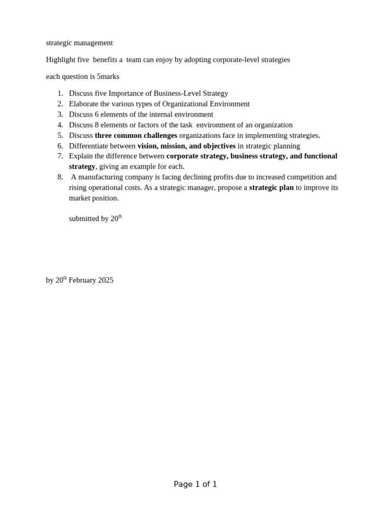 Strategic Management Cat 1 | PDF