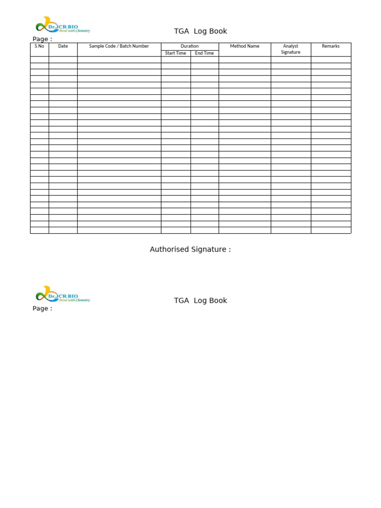 TGA Log Book | PDF