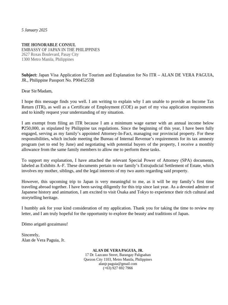 LoE - Japan Visa | PDF