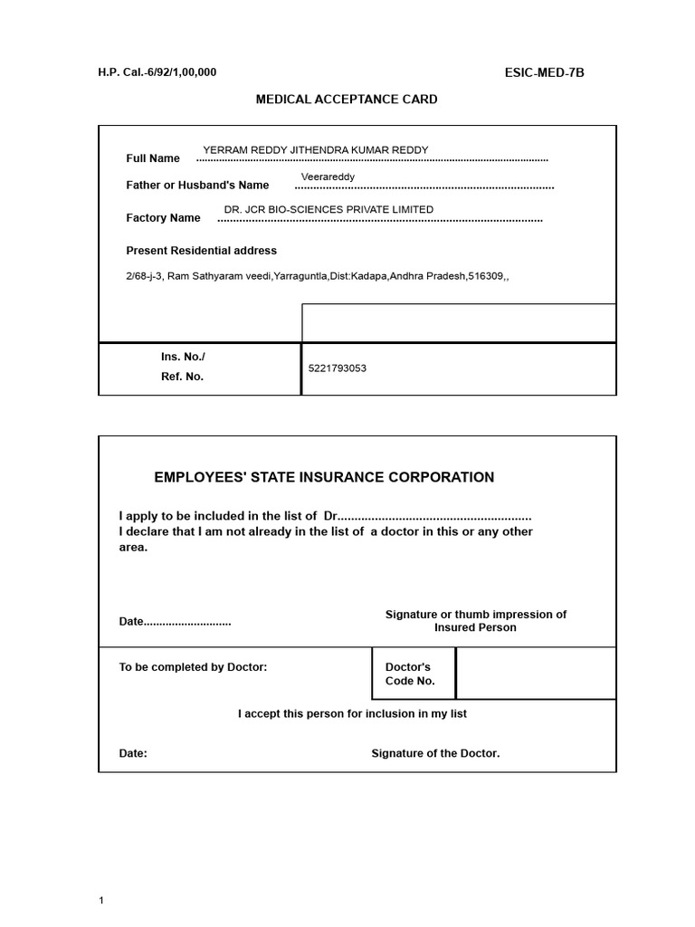 Medical Acceptance Card | PDF