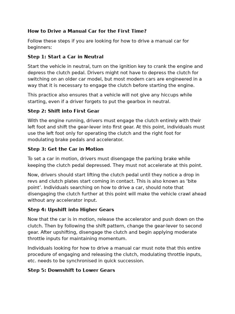 Driving a Manual Car: Step-by-Step Guide | PDF | Manual Transmission ...