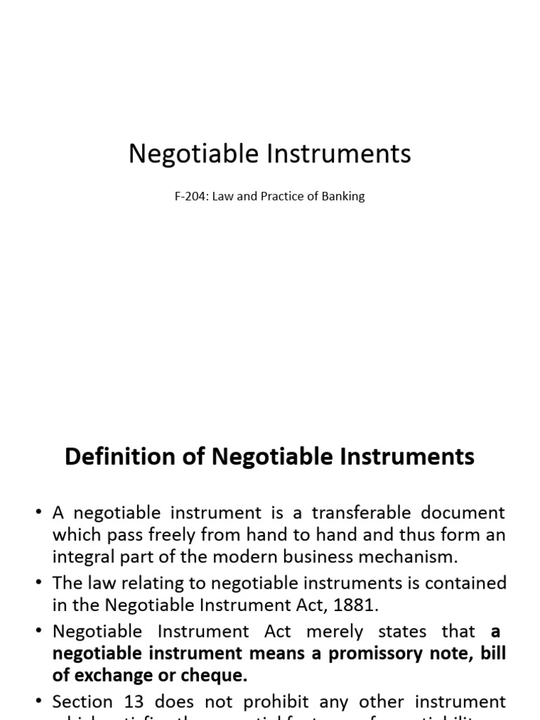 Understanding Negotiable Instruments | PDF | Negotiable Instrument | Civil Law (Legal System)