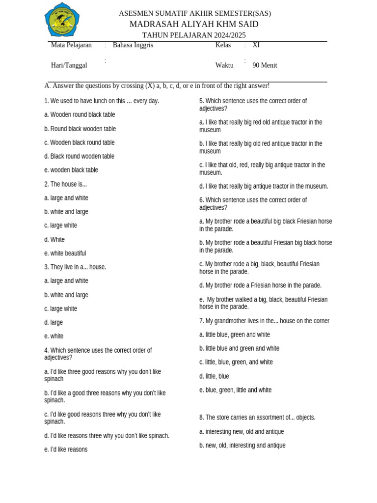 Soal Sas Bahasa Inggris | PDF