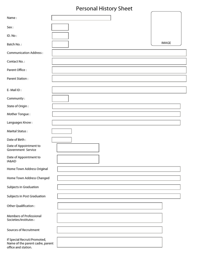 Personal History Sheet | PDF