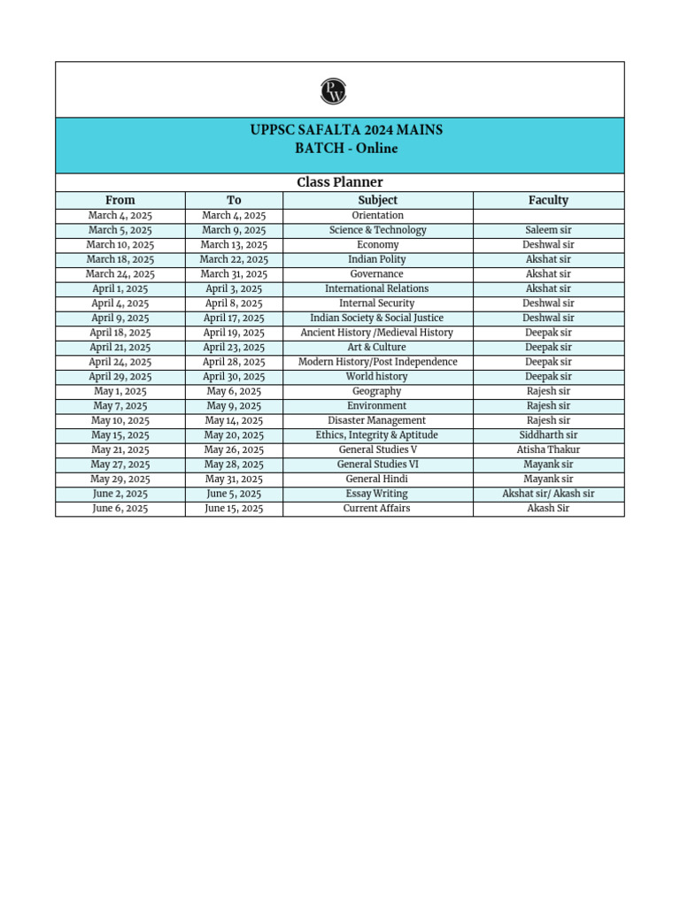 UPPSC Safalta Lecture Planner | PDF