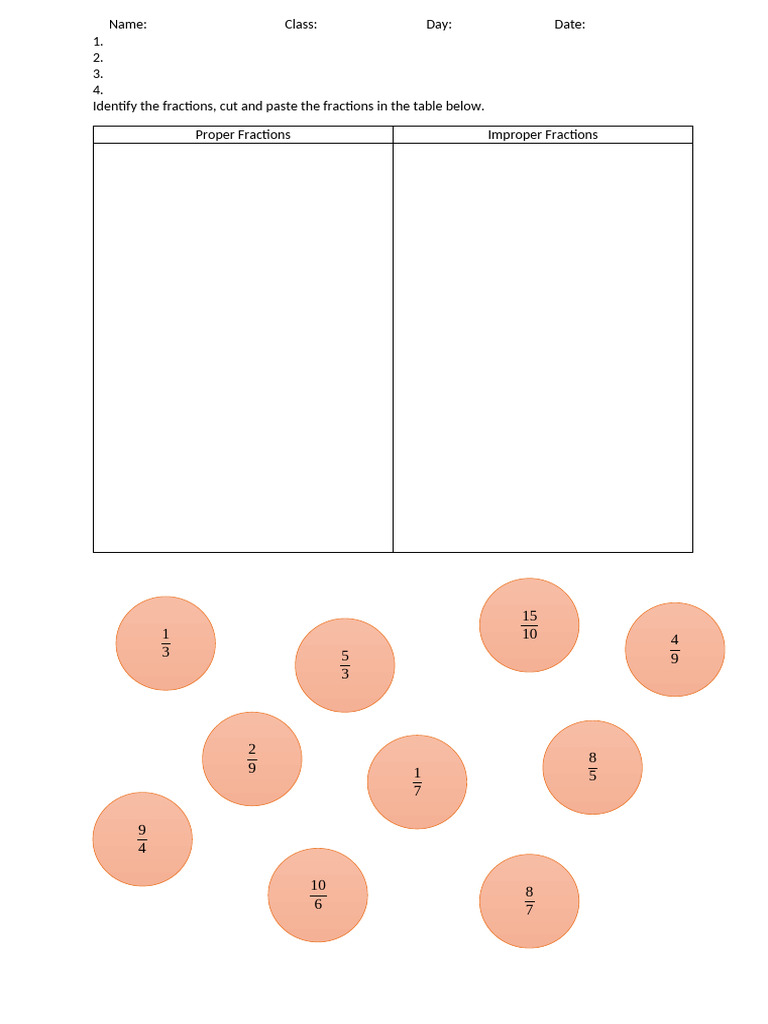 Fractions Activity Worksheet | PDF