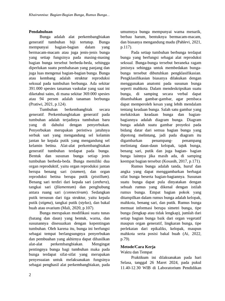 Laprak Bagian-Bagian Bunga, Rumus Bunga Dan Diagram Bunga | PDF