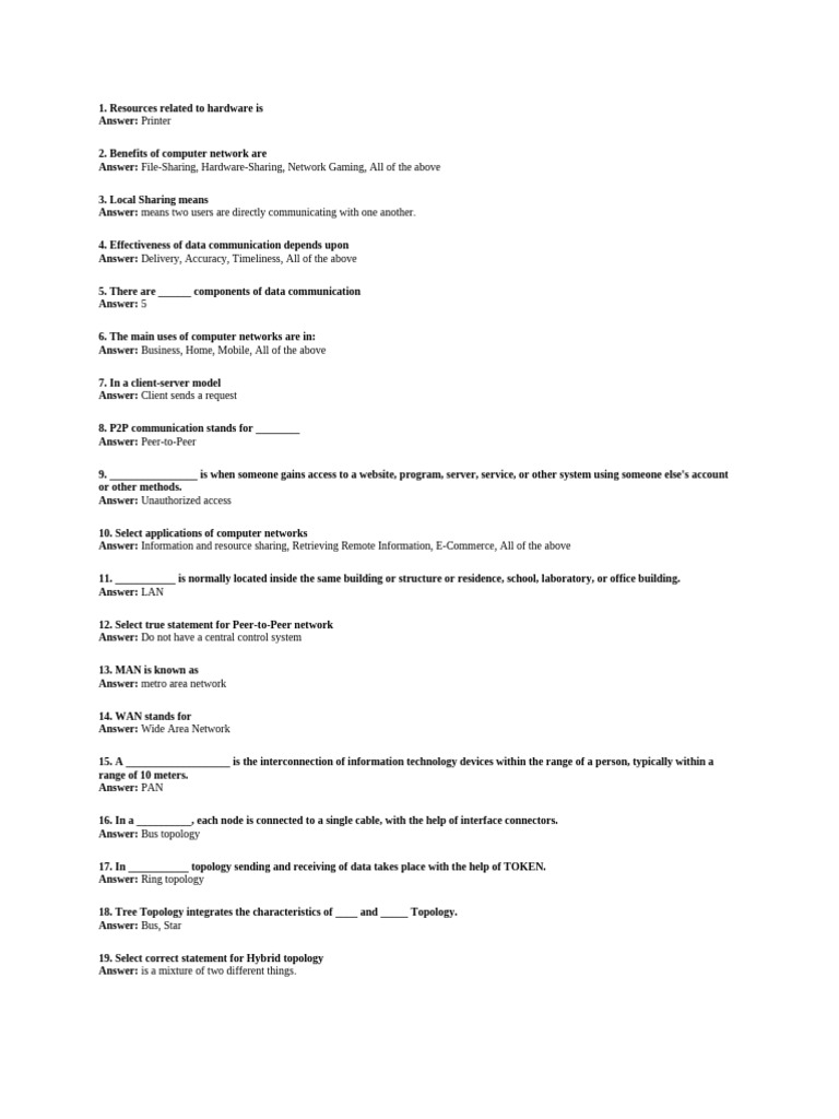 DATA COMMUNICATION EXAM MCQ | PDF | Computer Network | Ip Address