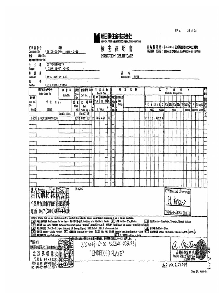 SS400 (t16) certificate | PDF