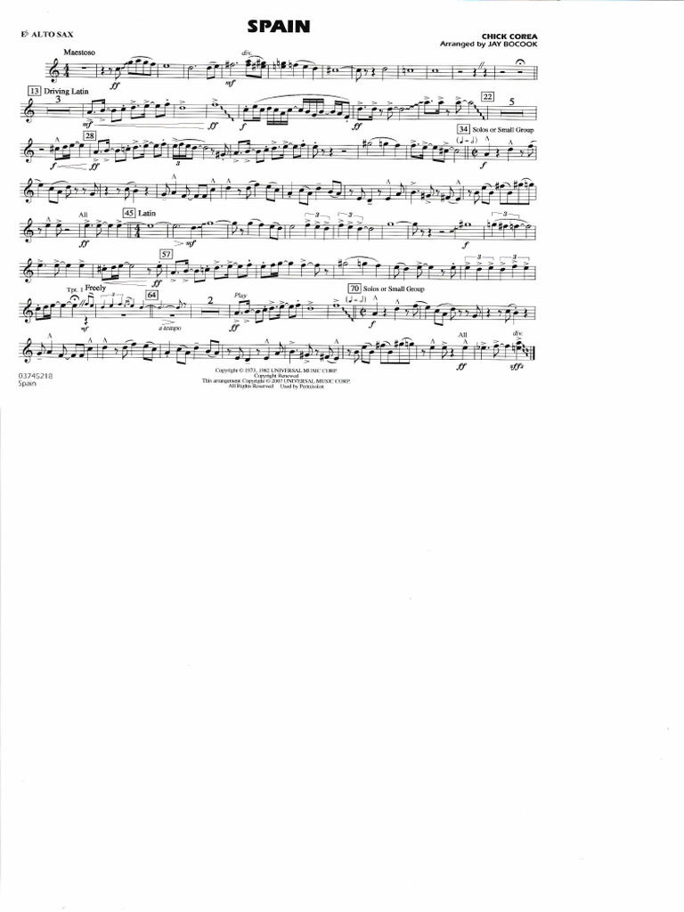 Spain for Alto Sax by Chick Corea | PDF