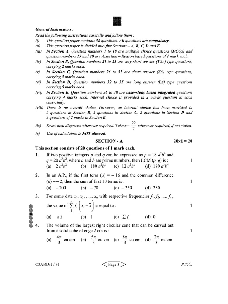 2024 Math Class 10 Paper | PDF