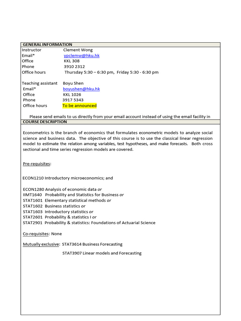 ECON2280 2024-25 For Subclass E | PDF | Regression Analysis | Econometrics