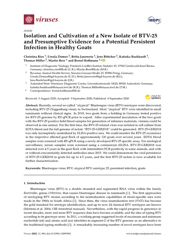 Ries Et Al - 2020 - Isolation and Cultivation of A New Isolate of BTV-25 and Presumptive ...