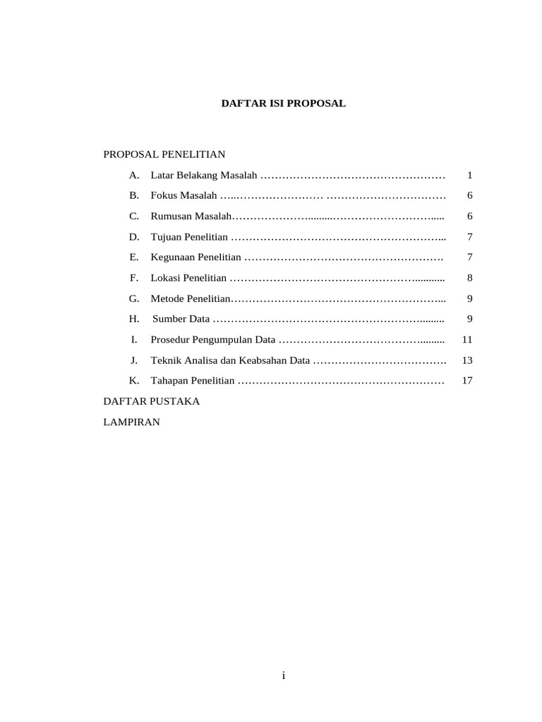 Struktur Daftar Isi Proposal Penelitian | PDF