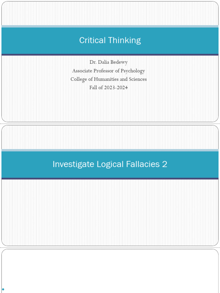 Critical thinking_Lecture 15_Investigate Logical Fallacies 2 | PDF | Fallacy | Question