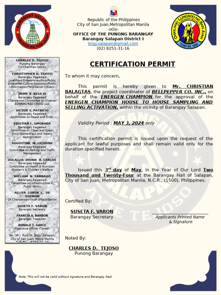 CERTIFICATION PERMIT | PDF