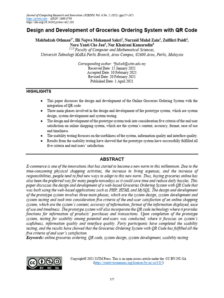Design and Development of Groceries Ordering System With QR Code | PDF ...