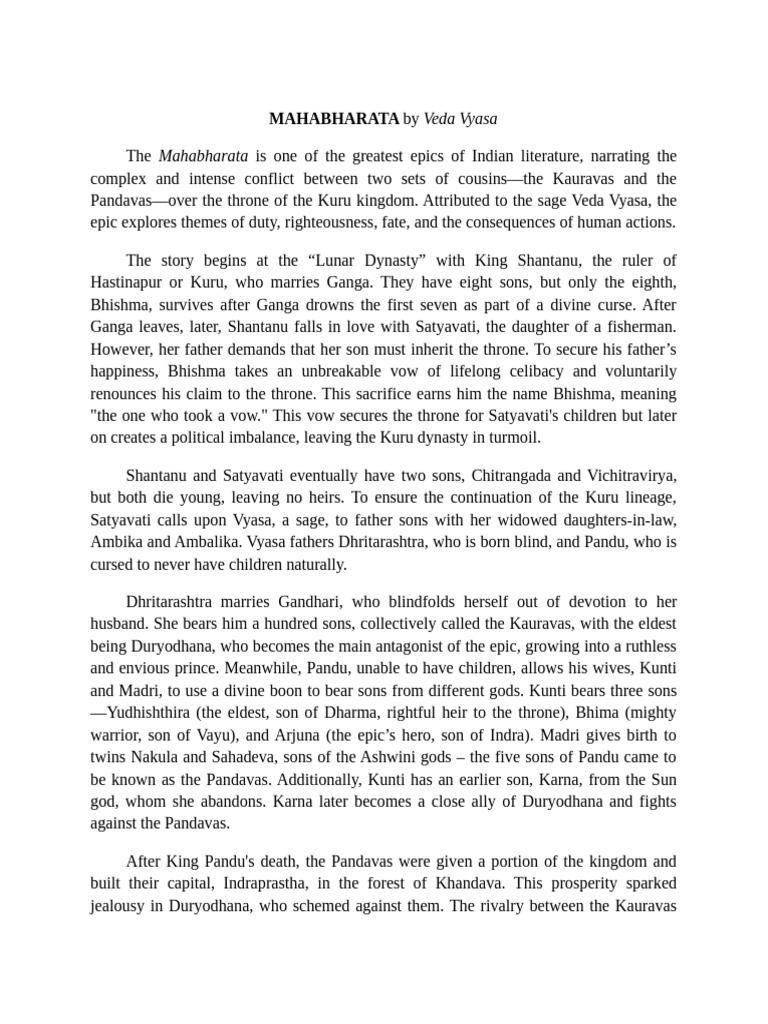 MAHABHARATA by Veda Vyasa | PDF | Mahabharata | Vaishnava Texts