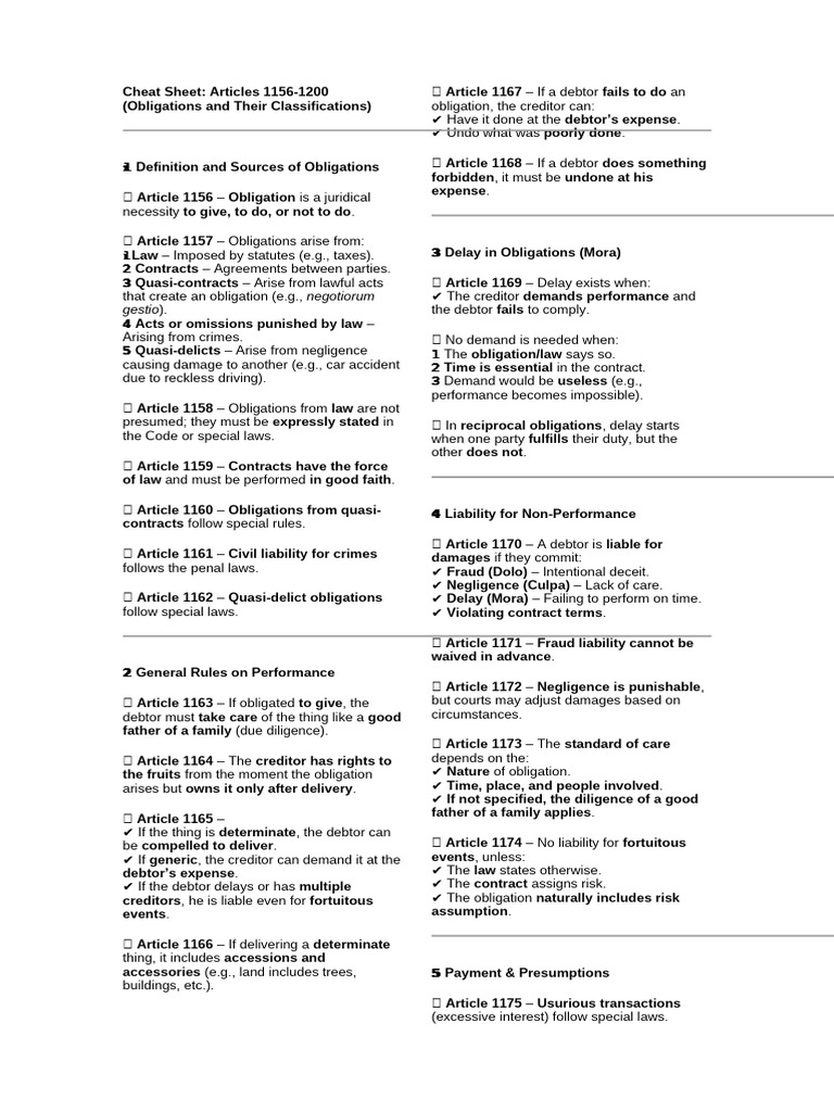 Overview of Articles 1156-1200 | PDF | Legal Liability | Law Of Obligations