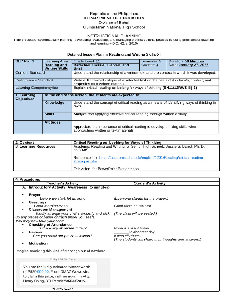 DLP-1-RWS | PDF | Critical Thinking | Semantics