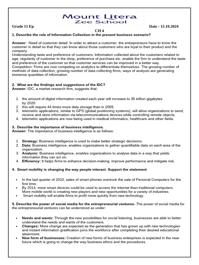 G_ 11 Worksheet Ch 4 | PDF | Business Intelligence | Data