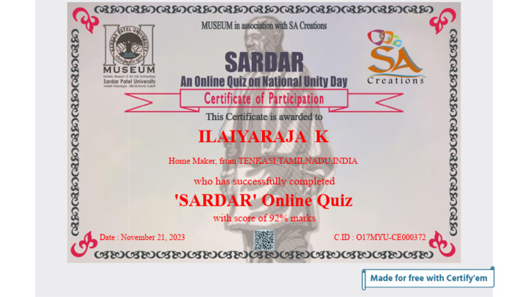 SARDAR OLQ E-Certificate | PDF