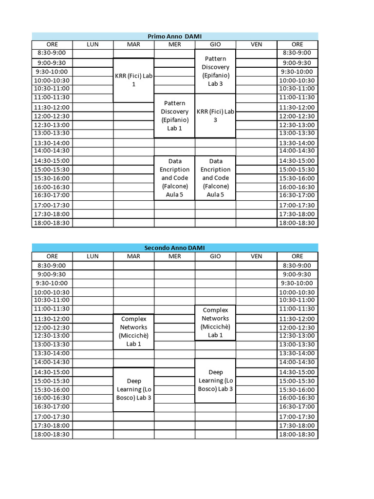 orario_DAMI_I_semestre_24_25 | PDF