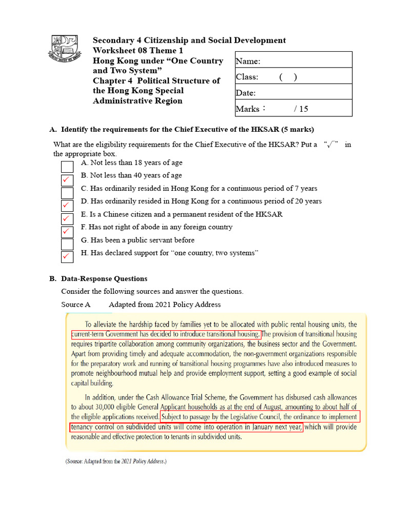 HKSAR Chief Executive Eligibility Criteria | PDF | Special ...