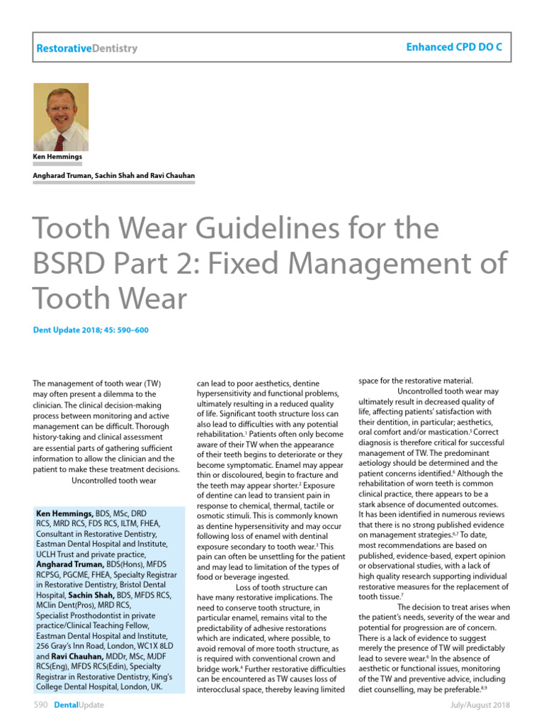 Fixed Management of Tooth Wear Guidelines | PDF | Dental Composite ...