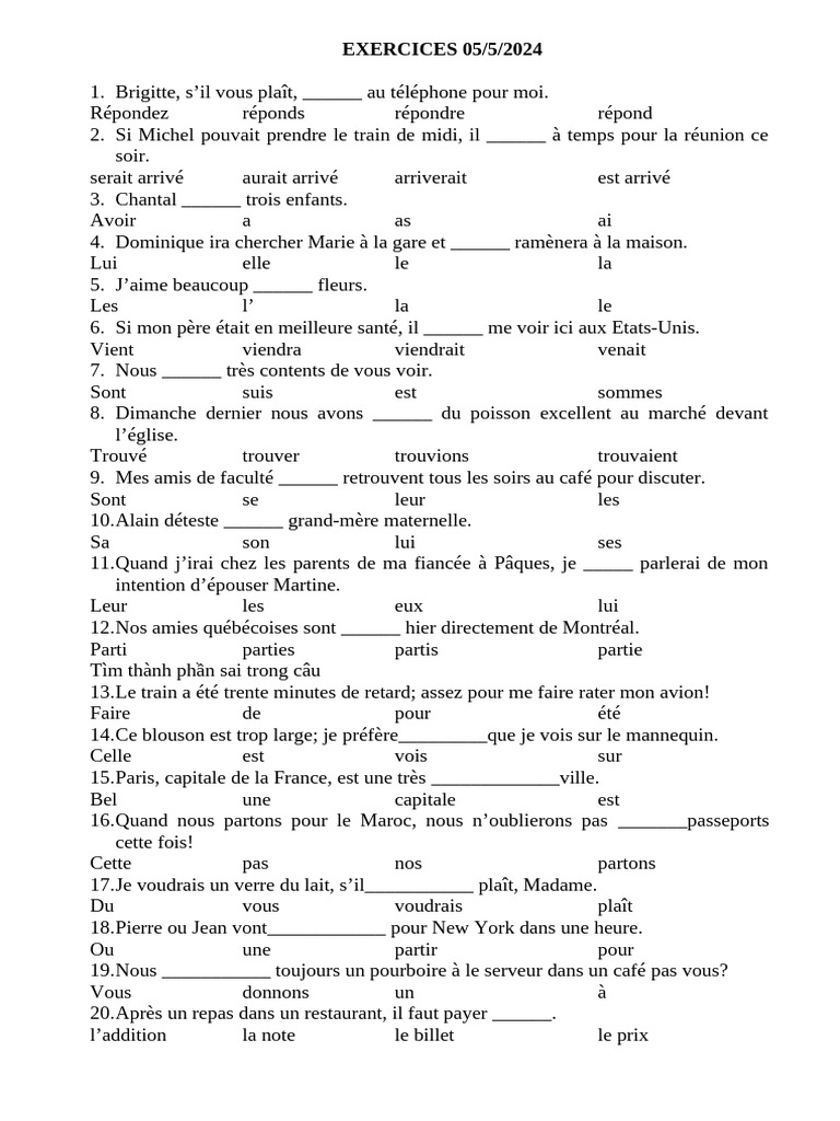 Exercices de français : conjugaison et grammaire | PDF | Échecs ...