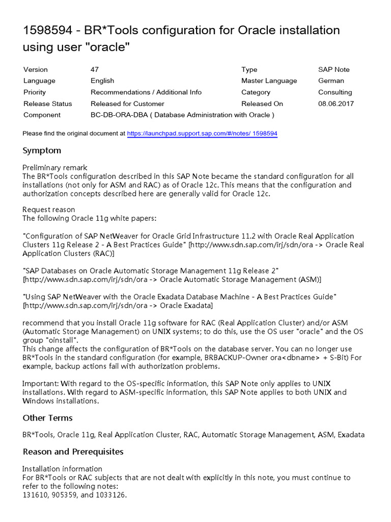 BRTools Configuration For Oracle Installation | PDF | Oracle Corporation | Databases