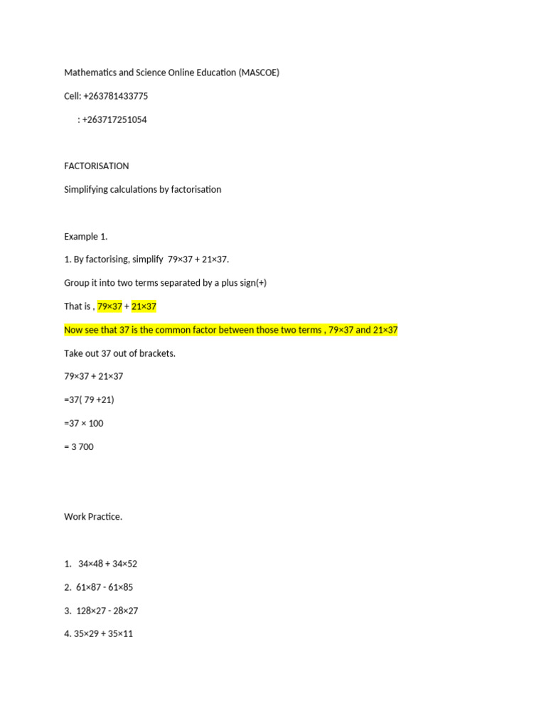 Simplifying by Factorisation | PDF