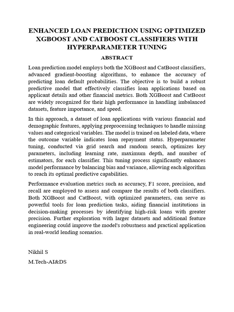 Enhanced Loan Prediction Using Optimized Xgboost and Catboost Classifiers With Hyperparameter ...