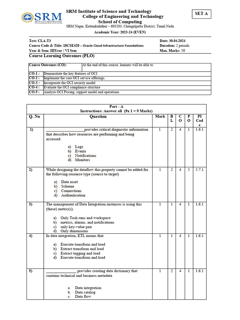 SET A OCI CT2 Questions | PDF | Data Management | Computer Science