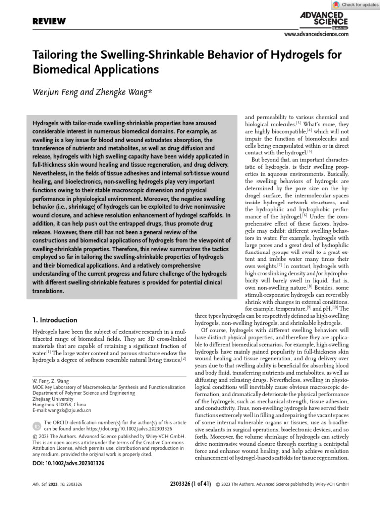 Advanced Science - 2023 - Feng - Tailoring the Swelling‐Shrinkable Behavior of Hydrogels for ...