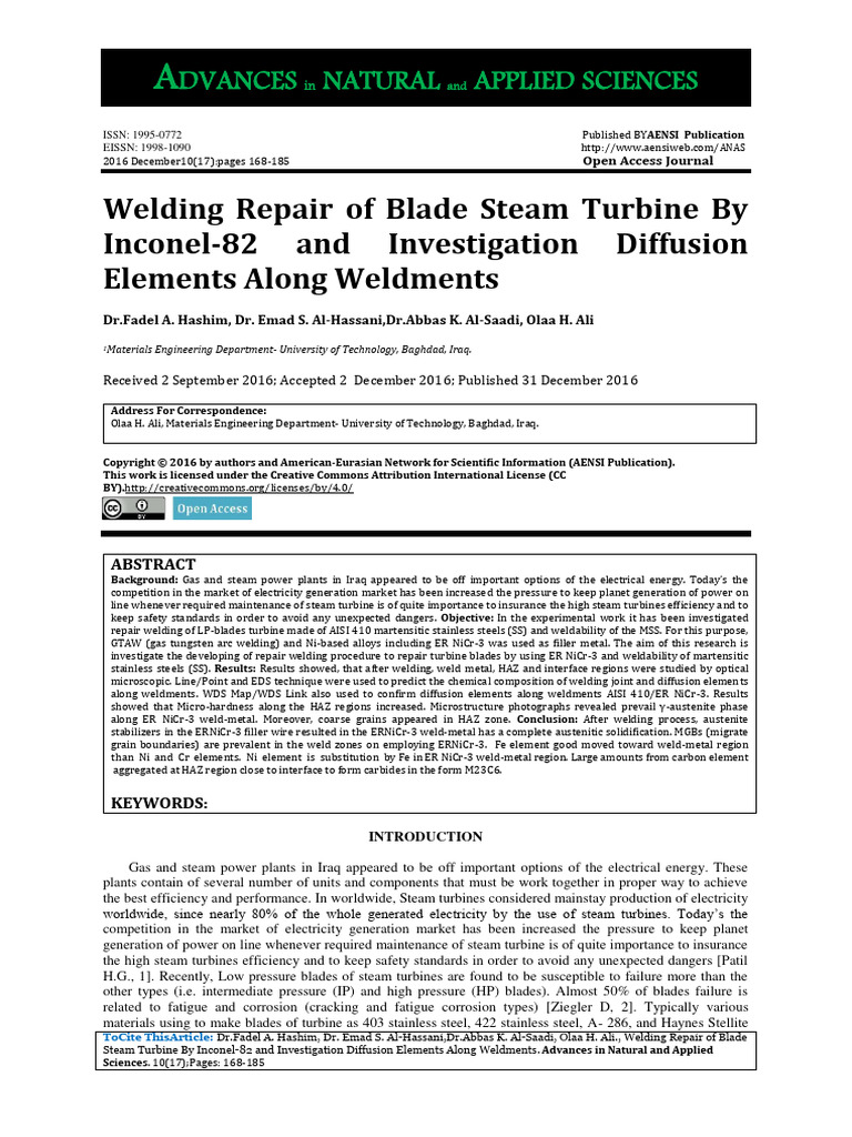 Welding Repair of Blade Steam Turbine by | PDF | Stainless Steel | Welding