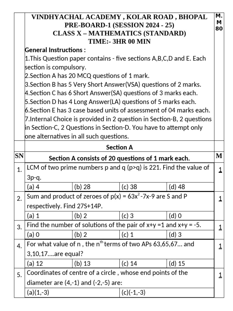 10TH Pre Board MATHS (Standard) | PDF | Circle | Sphere