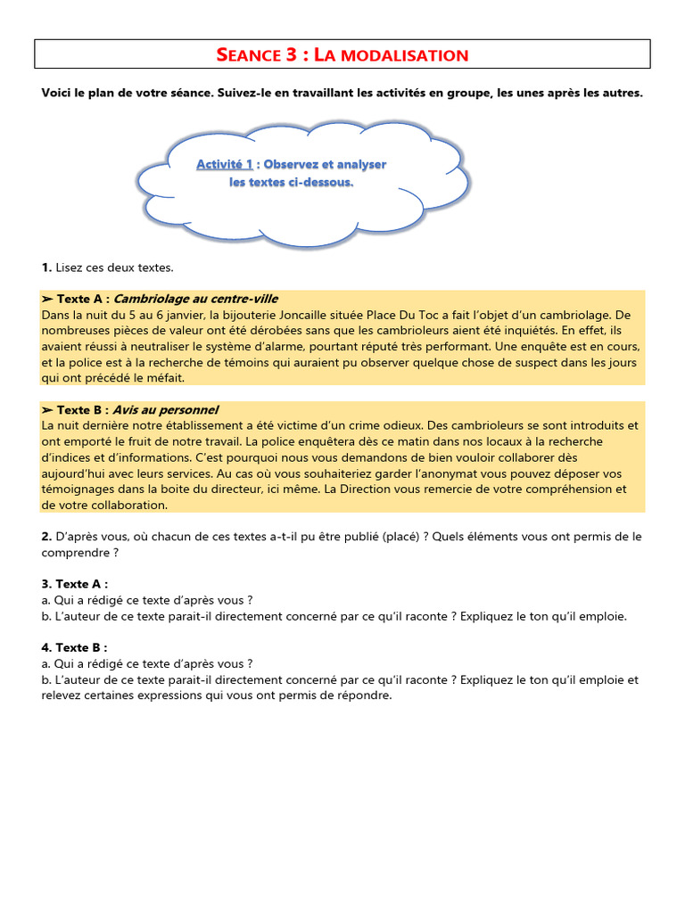 La Modalisation en Expression Écrite | PDF | Verbe | Mécanique du langage