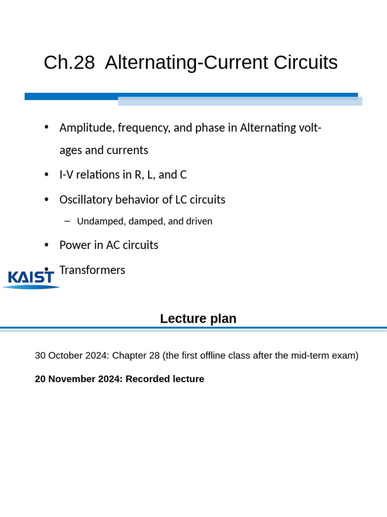 일반물리학 Chapter28 강의 자료 | PDF | Electrical Impedance | Resonance