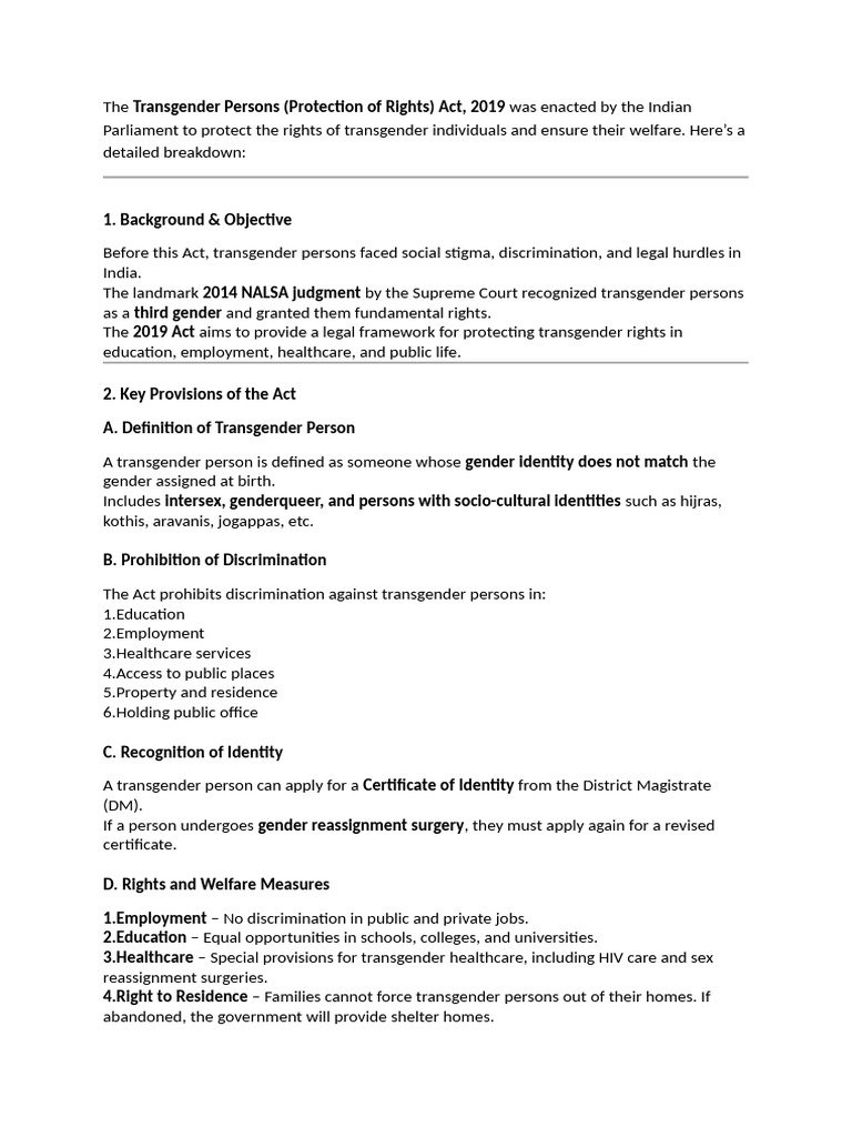 Transgender Persons Act 2019 Overview | PDF | LGBTQIA+ Studies ...
