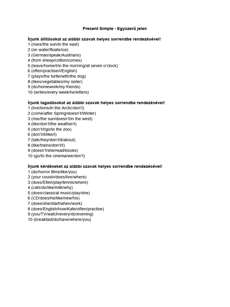 Present Simple - Egyszerű Jelen | PDF