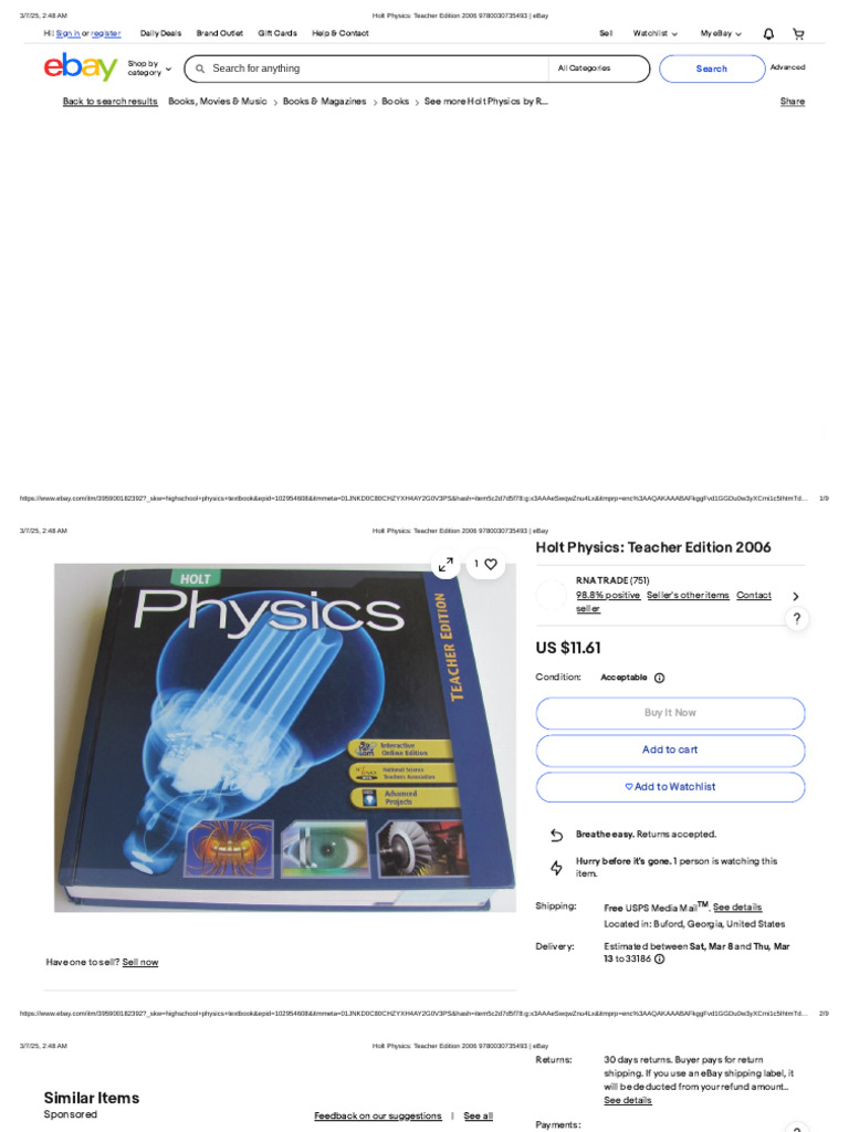 Holt Physics - Teacher Edition 2006 9780030735493 - Ebay | PDF | E Bay ...