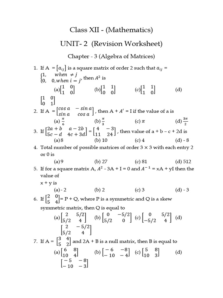 Class XII unit 2 | PDF | Matrix (Mathematics) | Determinant
