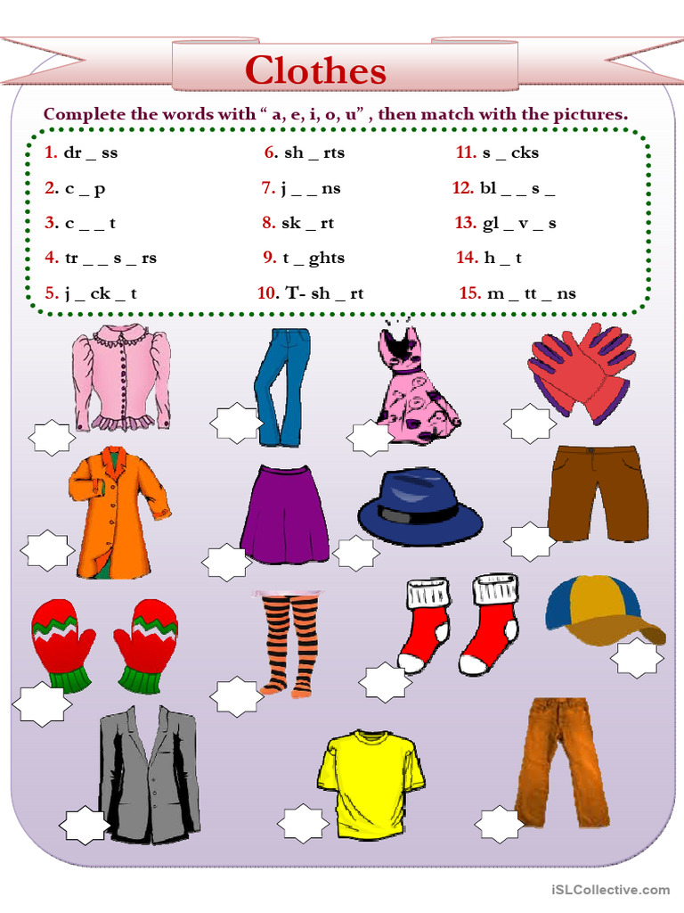 Fill in the Blanks: Clothing Words | PDF