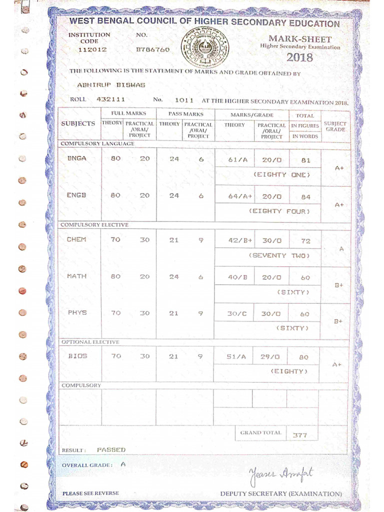 XII Marksheet and Certificate | PDF