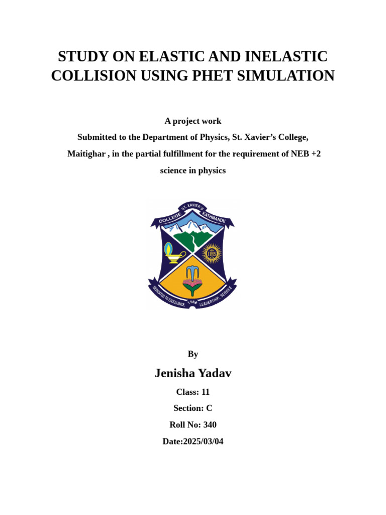 STUDY ON ELASTIC AND INELASTIC COLLISION USING PHET SIMULATION | PDF | Collision | Momentum
